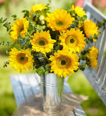 Sunbeam Sunflower & Eucalyptus – Double Bouquet With French Flower Pail ...